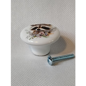 Watercolor Spring Baby Animals by DC DECORATIVE Ceramic Dresser Drawer PULLS Cabinet Cupboard KNOBS (0017 Raccoon)