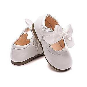 E-FAK Baby Girls Shoes Mary Jane Flats Bowknot Non-Slip Toddler Girl Dress Shoes First Walkers Princess Wedding Shoes(4 Toddler, 02 White)
