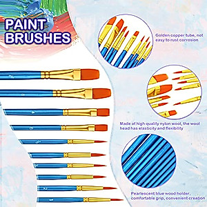 Teling 96 Pcs Acrylic Painting Set with Easels, 8 Wood Easels, 80 Brushes with Nylon Brush Head, 8 Plastic Palettes Painting Supplies Kit for Adults Kid Artist Party Art, 7.5 x 11.8 in Easel, No Paint