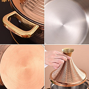 Generic moroccan tagine cooking pot,304 Stainless Steel Lid Anti-Scalding Handle High Temperature Resistance,for Cooking and Stew Casserole Slow Cooker,Gold,30cm