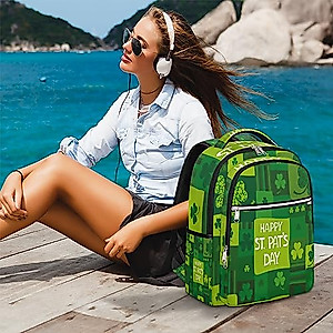 bisibuy Plaid Happy St Patricks Day Shamrock Travel Laptop Backpack, 16.1 Inches Computer Backpack, Durable Water-Repellent Travel Backpack for Business College Women Men Gift