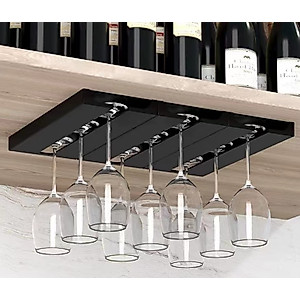 Manwo 2 Pack Wine Glass Holder Under Shelf or Cabinet Punch-free Wine Glass Rack Plastic Stemware Rack Glassware Drying Storage Hanger for Kitchen,Bar and Restaurant(Black)