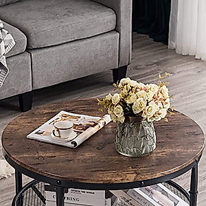 VINGLI Round Coffee Tables Living Room, 31.5" Round Coffee Table with Storage Round Wooden Coffee Table Round Farmhouse Coffee Table, Industrial Coffee Table Rustic Round Coffee Table with Metal Shelf