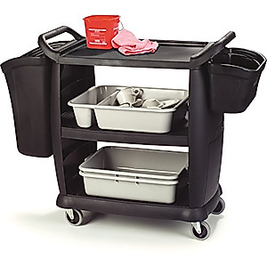 Carlisle FoodService Products Plastic Bussing Cart, 300 lb Capacity, 36.25" x 18"x 38", Black, Small