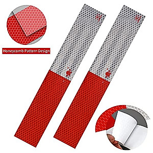 Z-oneMart 20Pcs Red White Micro Prismatic Sheeting Reflective Tape 2" X 12' Waterproof Reflector Tape Self-Adhesive Reflector Sticker Conspicuity Safety Warning Tape for Truck Trailer Pickup