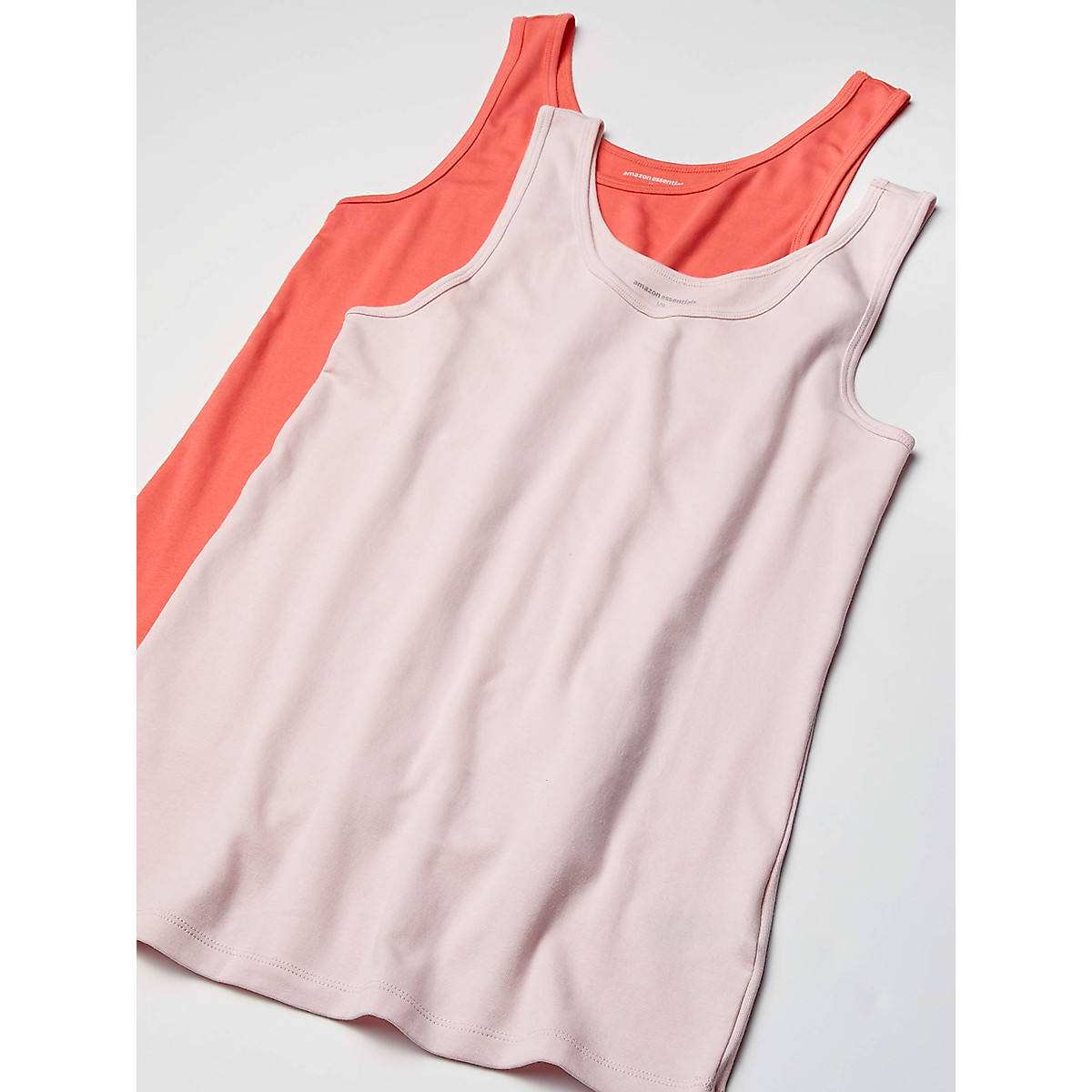 Amazon Essentials Women's Slim-Fit Tank, Pack of 2, Coral Pink/Pink, Medium