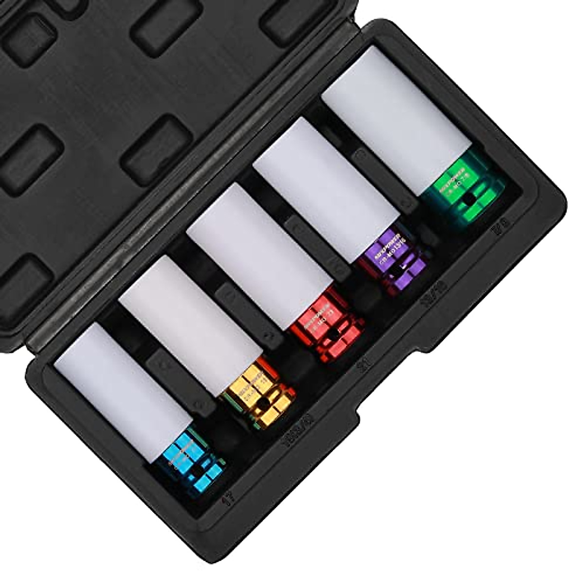 MIXPOWER 5 Pieces 1/2" Drive Wheel Protector Impact Socket Set, CR-MO, Metric/SAE, Thin Wall Deep Impact Socket Set, 6 Point, Color-Coded, 17mm, 19mm, 21mm, 13/16", 7/8"