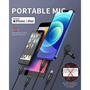 ttstar Microphone Professional for iPhone Lavalier Lapel Omnidirectional Condenser Mic Phone Audio Video Recording Easy Clip-on Lavalier Mic for YouTube, Interview, Mic for iPad for iPone(6.6ft)