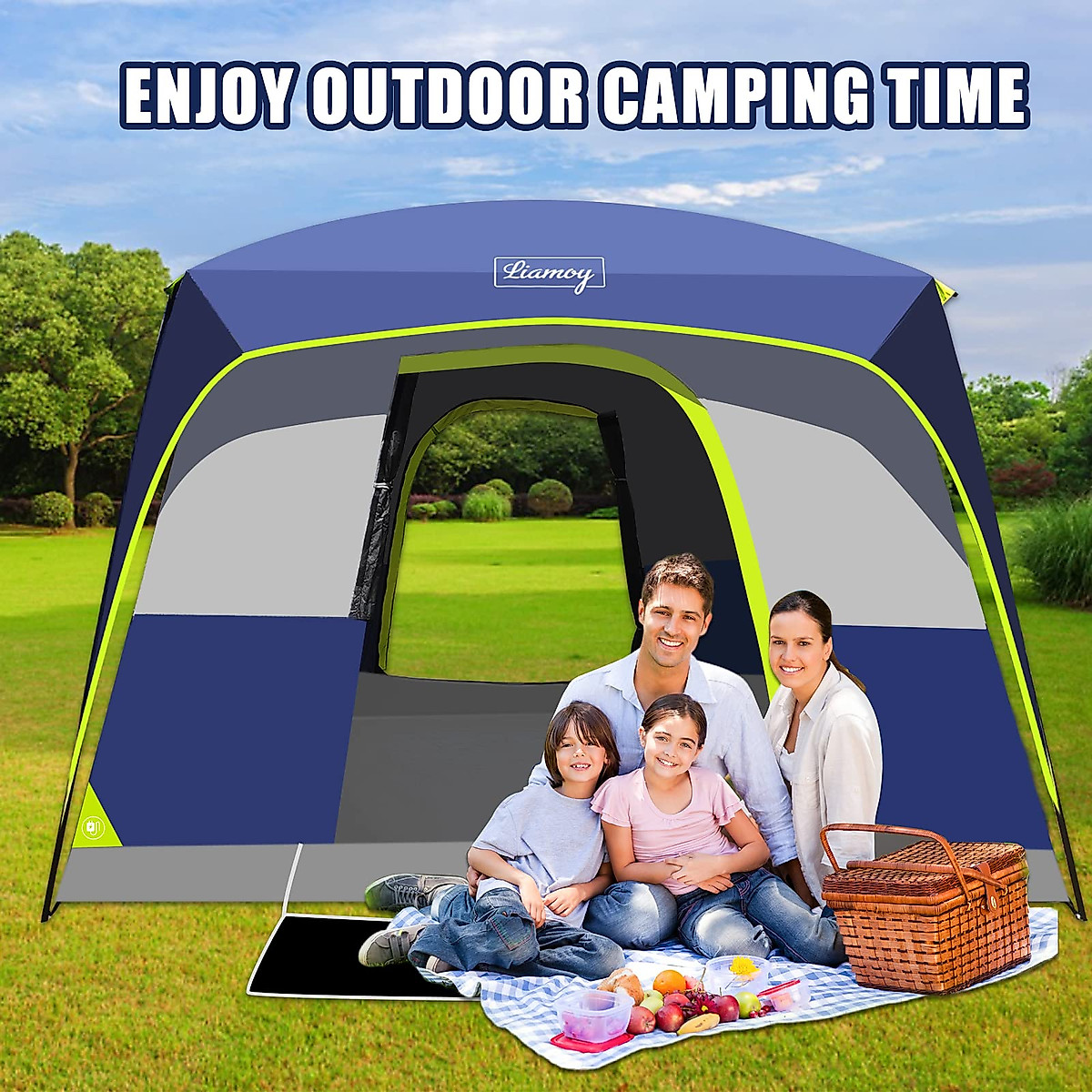 Tents 6 Person Waterproof Windproof Easy Setup, Easy Setup Cabin Tent with Top Rainfly, Double Layer,4 Large Mesh Windows,2 Mesh Door,Provide 2 pcs Gate Mat Camping Tent-10'X9'X78''(H)