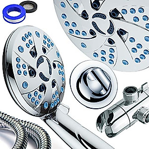 AquaCare Spa Station High Pressure 48-mode 3-way Rainfall & Handheld Shower Head Combo - Anti-Clog Nozzles, Extra-Long 6 ft Stainless Steel Hose, 2nd Wall Bracket/All Chrome Finish