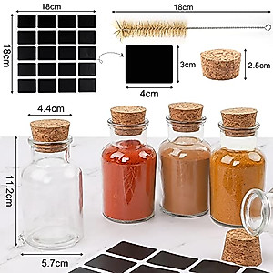 CUCUMI 12pcs 150ml Glass Spice Jars with Lids Reusable Glass Spice Bottles with Cork, 100pcs Blank Square Stickers 1pcs Test Tube Brush for Storing Tea Herbs and Spices