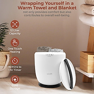 SereneLife Counter Towel Warmer Bucket - with Customized Fragrance for Spa and Bathroom, Luxury Towel Heater, Auto Shut off, Fits 1 large Towel, Blanket, Bathrobe, PJs (Black)