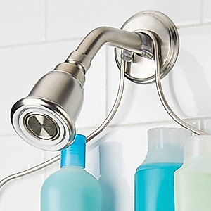 mDesign Metal Wire Tub & Shower Caddy, Hanging Storage Organizer Center with Built-In Hooks and Baskets on 2 Levels for Shampoo, Body Wash, Loofahs - Satin