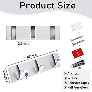 Wesiti 2 Pack Wall Mounted Coat Rack, Floating Door Wall Coat Rack with Retractable Hooks Aluminum Space Saving Hangers Hook Rail for Entryway Bathroom Hat Towel