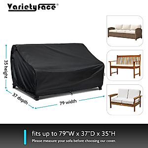 VARIETYFACE Patio Furniture Covers Waterproof, 3-Seater Outdoor Sofa Covers Sunproof,Durable Lawn Furniture Covers, Fits up to 79Wx37Dx35H inches, Black