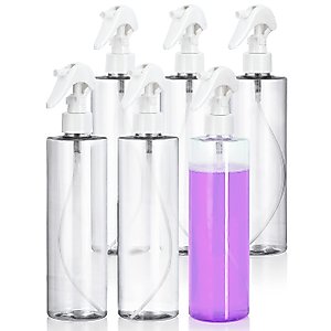JUVITUS Clear 12 oz Professional Cylinder PET Plastic Bottles (BPA Free) White Trigger Spray (6 Pack)
