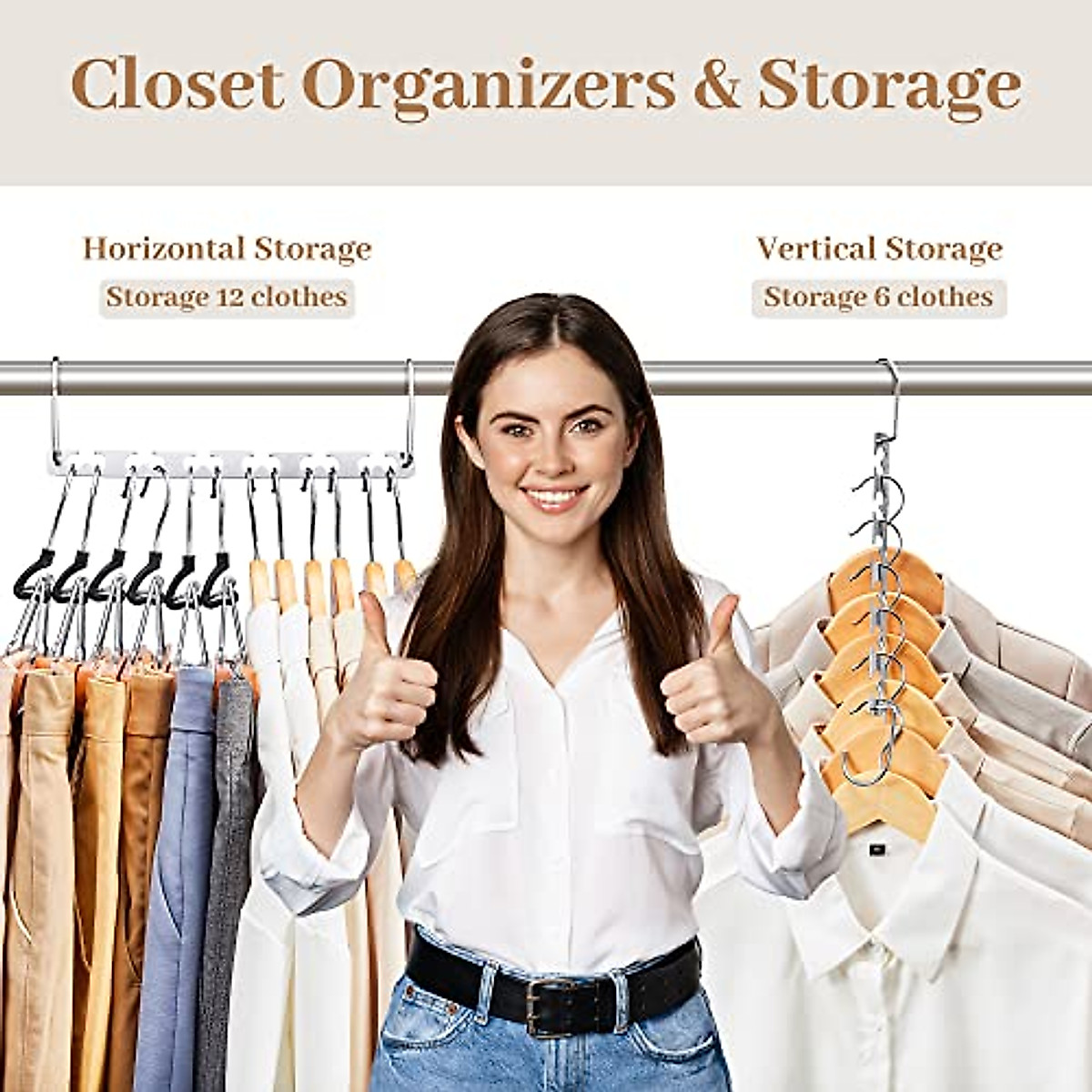 DECOZY Magic Clothes Hangers Smart Closet Saver Pack of 6 – Heavy-Duty Chrome Steel, Space Saving Wonder Hanger Wardrobe Organizer System for Wrinkle-Free Organization