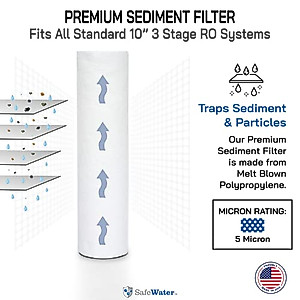SafeWater RO Essentials Kit: (2) Premium Carbon Block Filters & (1) Premium Sediment Filter- Made in U.S.A & NSF Certified to Reduce Fines, Sediment, Chlorine, Taste, Odor, and Harsh Chemicals.