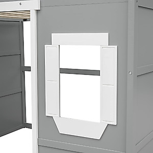 Harper & Bright Designs House Loft Bed Full Size Kids Playhouse Bed, Solid Wood Loft Bed Frame with Window and Ladder, for Girls Boys (Full Size, Gray+White)