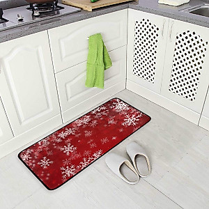 One Bear Christmas Kitchen Rugs and Mats Non Skid Washable Winter Snowflake Red Cushioned Mats AntiFatigue Floor Doormat Farmhouse 39 x 20 inch