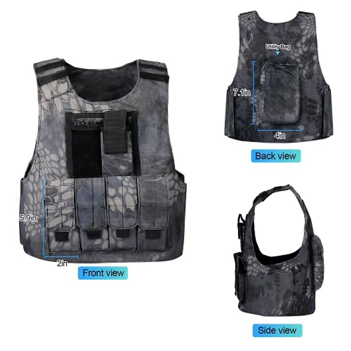 Kids Tactical Vest Kit Teens Airsoft Vest Outdoor Woodland CS Multi-Function Combat Assault Training Protective Adjustable Vest