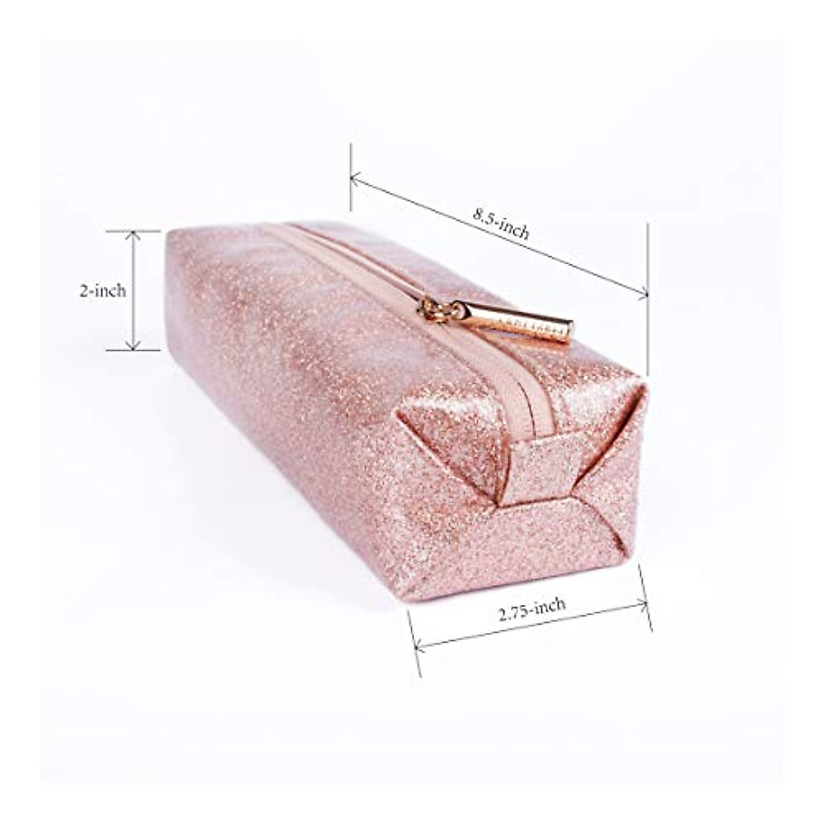 Comfyable Small Cosmetic Bag for Rectangular Makeup Bag Waterproof Glitter Cute Toiletry Pouch Rose Gold Sparkly Shiny Pink