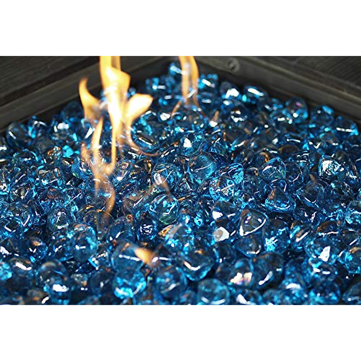 Li Decor 10 Pound Fire Glass Diamonds 1 Inch Fire Pit Glass Fire Glass Rocks for Gas Fireplace Margarita Azure Luster Blue