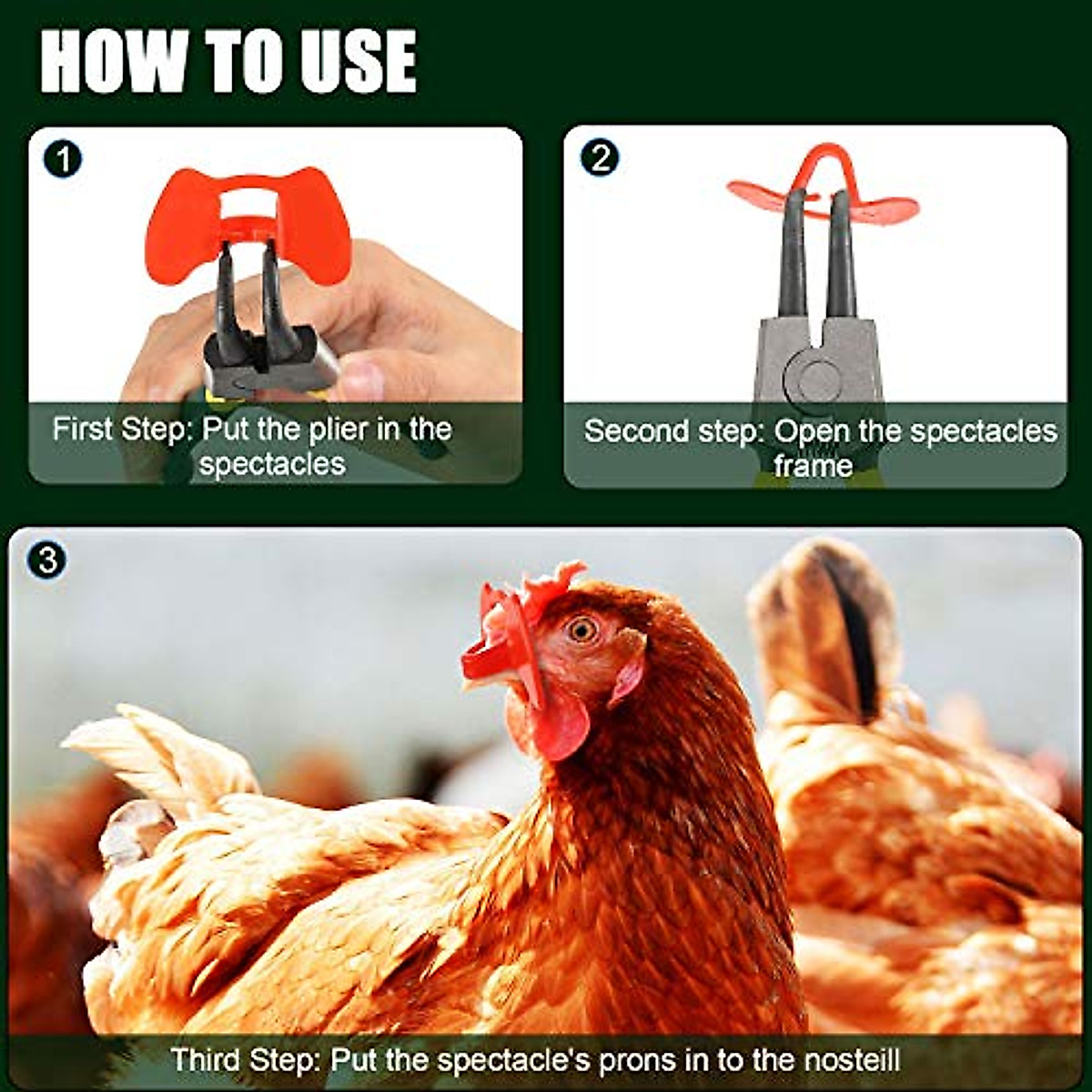 Boao 61 Pieces Pinless Peepers for Chicken Peepers Pheasant Poultry Blinders Spectacles Anti Pecking Eyeglasses Tool for Pet Middle