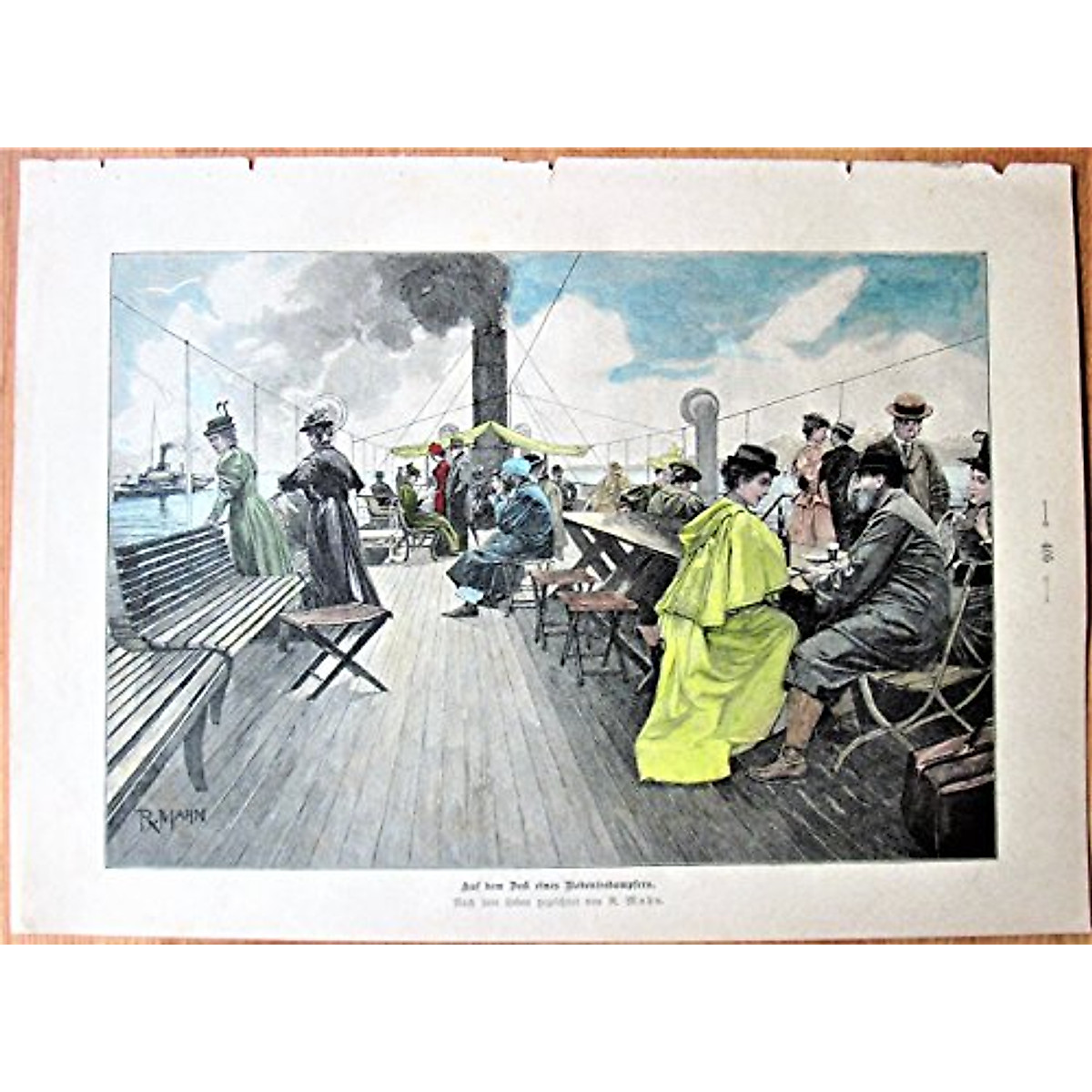 Antique Steel Engraving: On the Passenger Deck