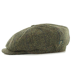 Mucros Weavers Newsboy Tweed Cap Irish Hat for Men's 8 Piece Flat Driving Cap Made in Ireland (Large, Green Herringbone)