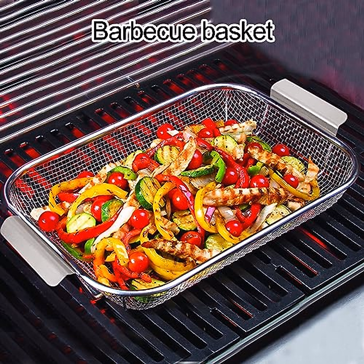 Worparsen Grill Basket for Outdoor Grill Stainless Steel Fry Basket,Stainless Steel Perforated Grill Baskets for Grilling Veggies Seafood and Meats Heating Holes Grilling Roasting BBQ Basket Stainle