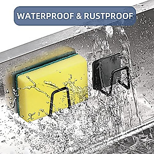 2Pcs EIXENCOSI Sponge Holders for Kitchen Sink,Strong Adhesive Sink Sponge Holder - SUS304 Stainless Steel Waterproof Sponge Holder Sink Caddy - Black