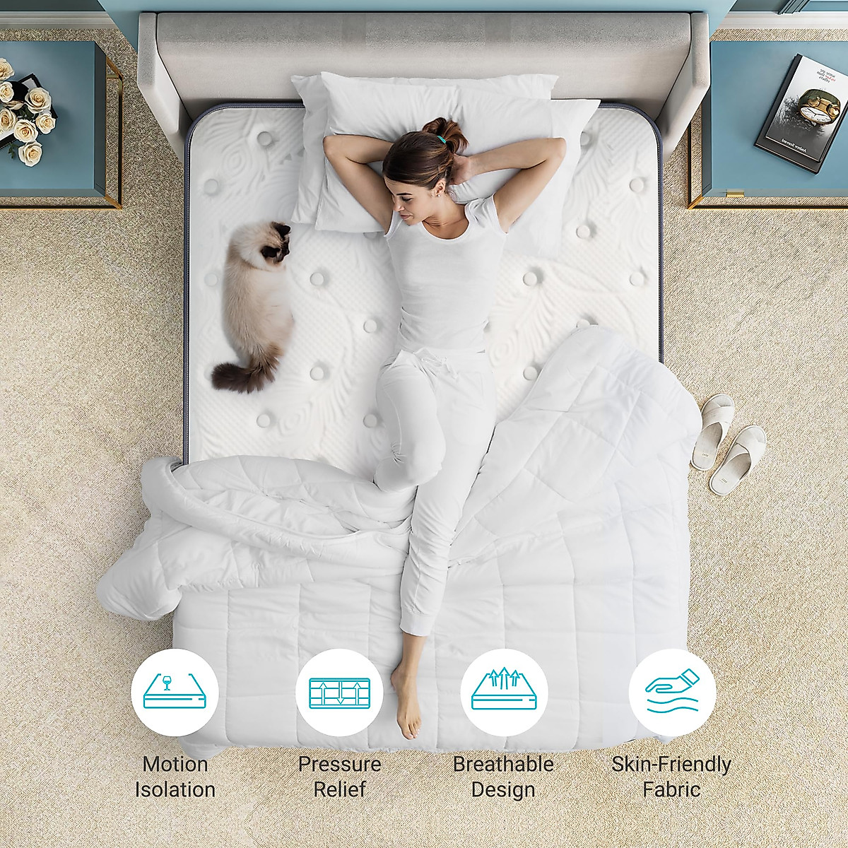 Serweet 10 Inch Memory Foam Hybrid Twin XL Mattress - Heavier Coils for Durable Support - Pocket Innersprings for Motion Isolation - Pressure Relieving - Medium Firm - Made in Century-Old Factory