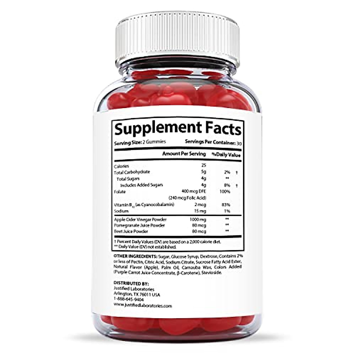 Justified Laboratories (3 Pack) Algarve Keto ACV Gummies 1000MG with Pomegranate Juice Beet Root B12 180 Gummys