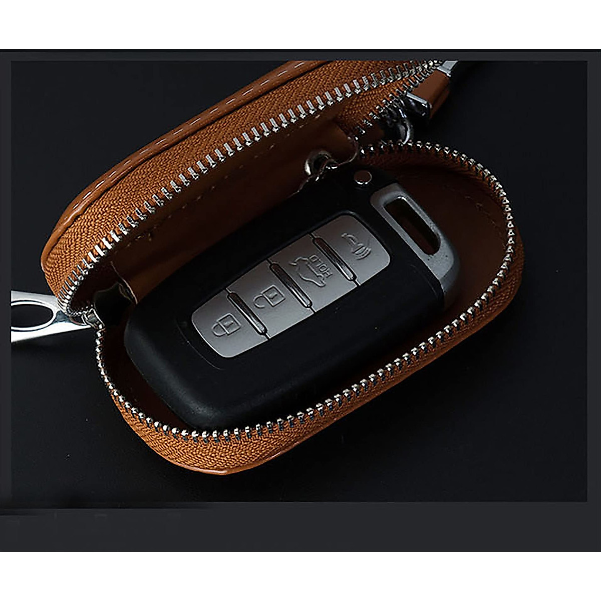 Acrecean Leather Car Key Case, Car Smart Key Chain Protector for Car Key Case Holder with Metal Hook, Car Remote Case with Zipper
