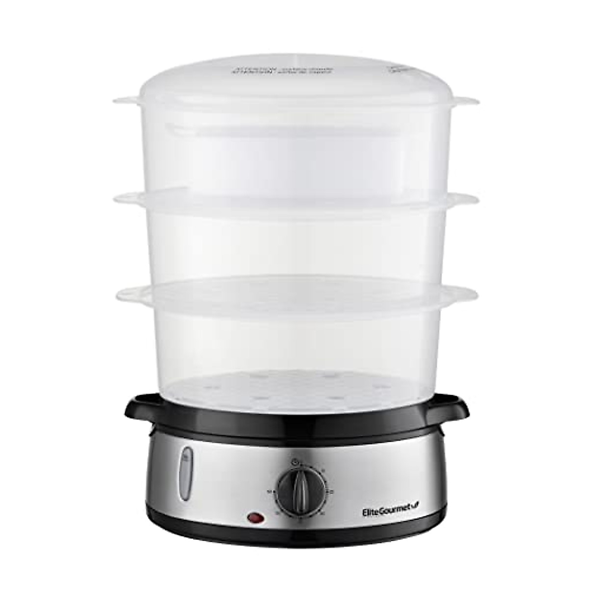 Elite Gourmet Maxi-Matic Electric Food Vegetable Steamer with BPA-Free 3 Tier Stackable, Nested Basket Trays, Auto Shut-off 60-min Timer, 800W, 9.5 Quart, Stainless Steel, (EST4401#)