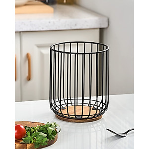 getstar Kitchen Utensil Holder, Large Wire Utensil Holder for Kitchen Counter (W6.2” x H7.5”) with Acacia Base
