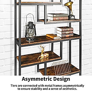 Becko US Bookshelf Bookcase Industrial 7 Tier Bookshelf Vintage Etagere Bookcase with Rustic Finish Rustic Vintage Display Shelf Storage Open Rack for Home Office (Rustic Brown)
