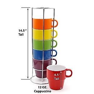 gypsy color The Original Brink House 12 OZ. Cappuccino Stacking Coffee Mug Set with Metal Stand, Multi-Colored Hand-Glazed Ceramic Stoneware