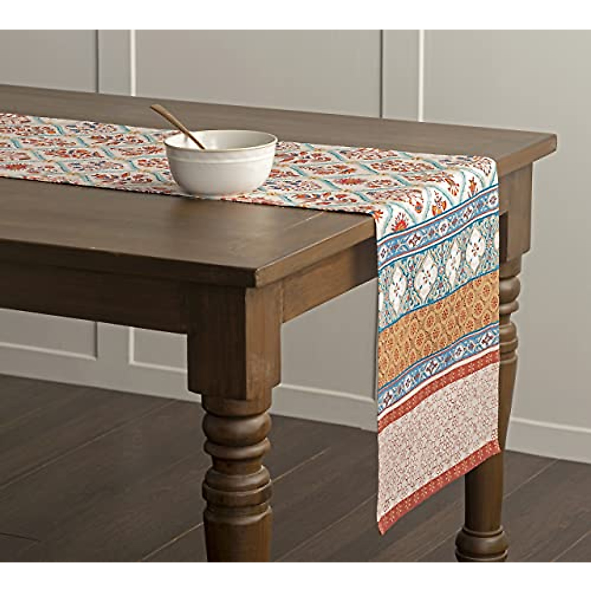 Maison d' Hermine Romane 100% Cotton Table Runner Farmhouse Tabletop Cover for Home Kitchen Dining Décor Cocktail Parties Family Dinners Wedding Thanksgiving/Christmas (Single Layer, 14.50"x108")