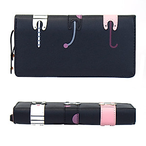 Valentoria® Birthday Gifts for Women's Mini Faux Leather Bifold 3 Cat Design Clutch Wallet (Long Black)