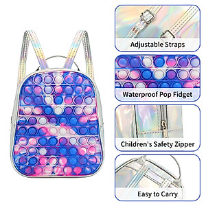 Powshinno Pop Mini Backpack Purse for Girls Boys Bag Fidget Pop Party Favors Birthday Gif Bag School Shoulder Bag(Purpleblue,Large)
