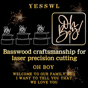 YESSWL Oh Boy Cake Topper - Wooden Boy Baby Shower Birthday Party Cake Decorations for It's a Boy 1st Birthday Party Photo Booth Props， gender Reveals Party Decorations (Wood Oh Boy Cake Topper)