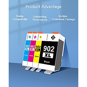 GPC Image Compatible Ink Cartridge Replacement for HP 902XL 902 Ink Cartridges to use with Officejet 6978 6968 6962 6958 6970 6950 6960 Printer Tray (Black, Cyan, Magenta, Yellow, 4 Pack)