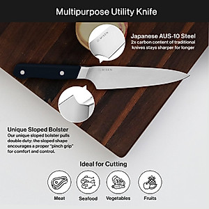 Misen 5.5 Inch Utility Knife - High Carbon Stainless Steel Kitchen Knife for Chopping & Slicing - Ergonomic Design for Culinary & Professional Chefs - Black