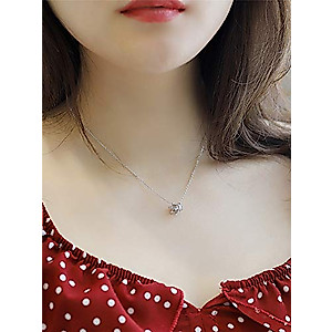 Princess Crown Charm Necklace for Women Girls 925 Sterling Silver Delicate Cute Crystal CZ Queen Royal Tiara Pendant Luck Choker 18" Silver Chain Adjustable Dainty Wedding Jewelry Gift (Silver)