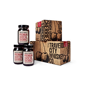Traverse City Whiskey Co. Premium Cocktail Cherries (21.2oz / 600g) | Cocktails & Desserts | All American, Natural, Certified Kosher, Stemless, Slow-Cooked Garnish for Old Fashioned, Ice Cream Sundaes & More