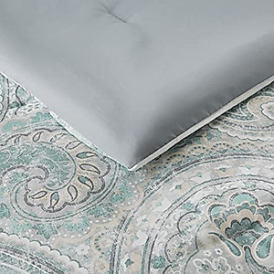 Comfort Spaces Cozy Comforter Set-Modern Classic Design, All Season Down Alternative Bedding, Matching Shams, Bedskirt, Decorative Pillows, Cal King, Kashmir Paisley Blue 8 Piece