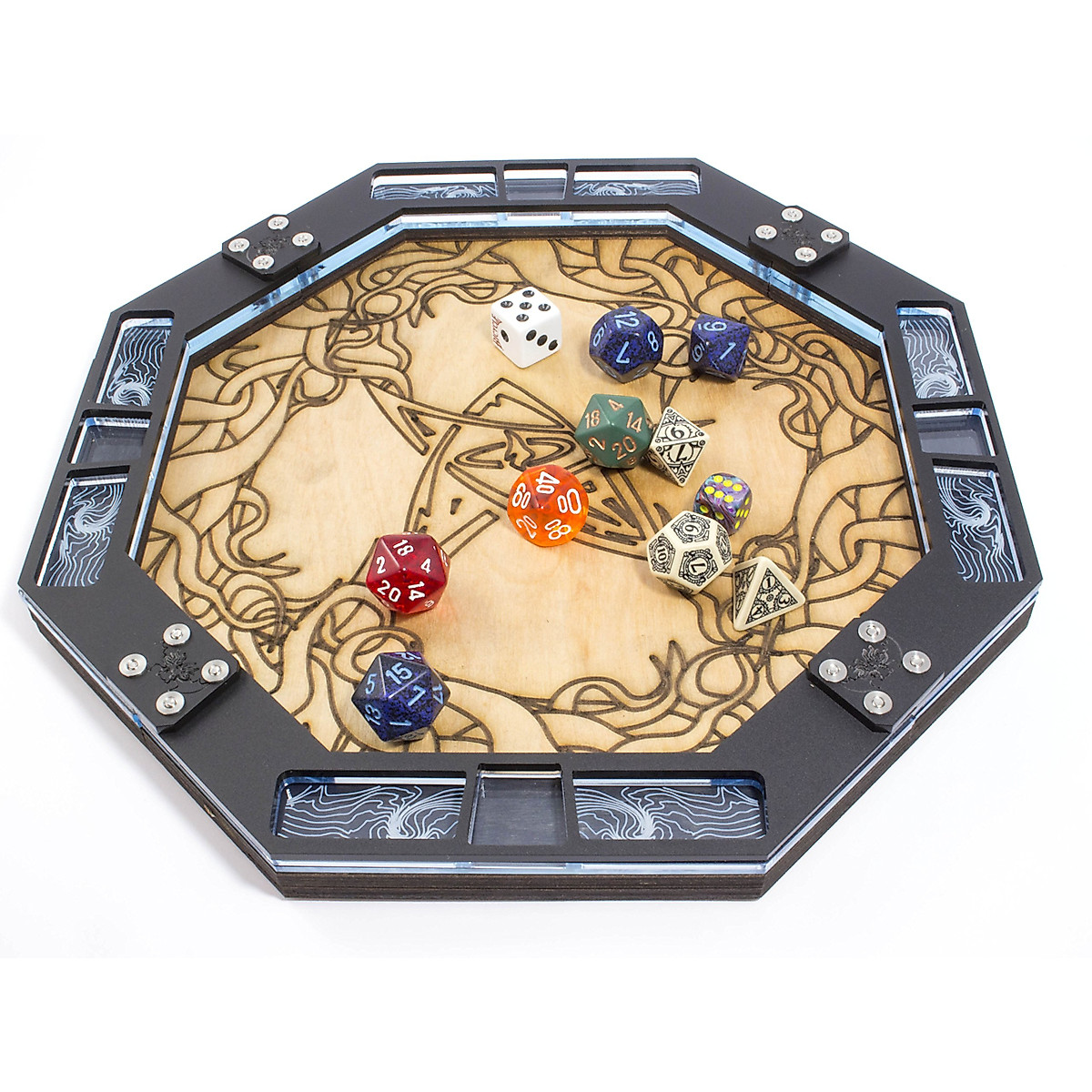 C4Labs Dice Tray-10 Octagon-Wood with Laser Etched Eldritch Cthulhu Lovecraft