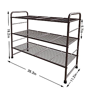 Glynym 3-Tier Metal Shoe Rack,Stacable and Adjustable Shoe Storage Organizer Shelf for Closet Entryway, Easy Assembly,Bronze